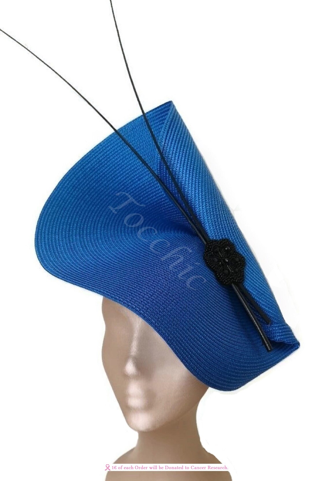 Elegant Royal Blue Hat With Black Feathers, Blue Wedding Hat, Electric ...