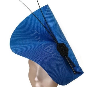 Elegant Royal Blue Hat With Black Feathers, Blue Wedding Hat, Electric ...