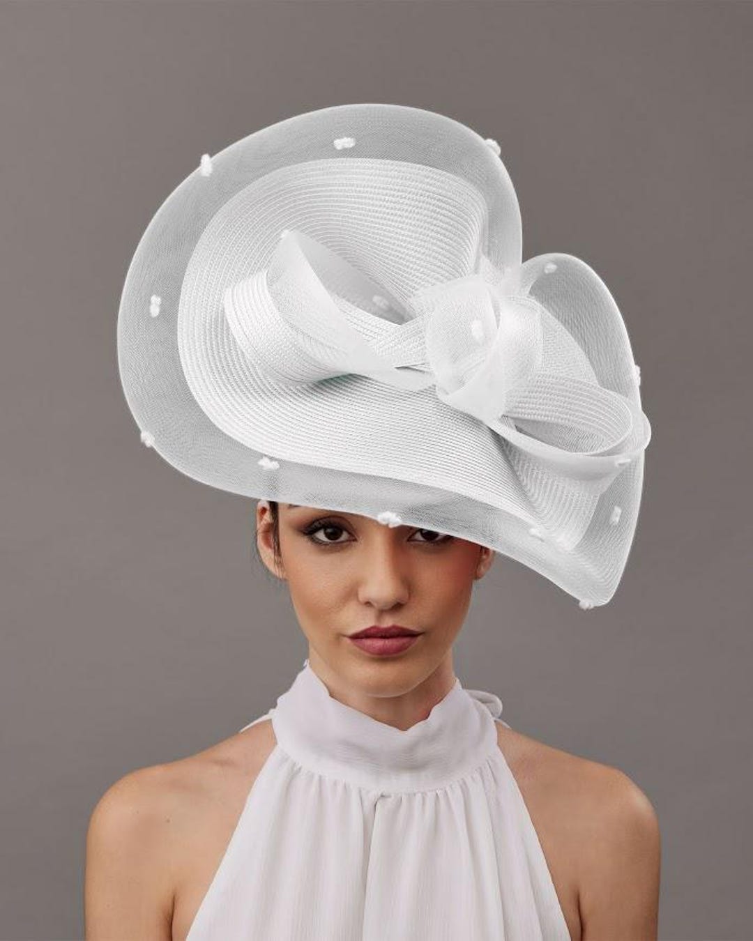 Royal Ascot Hat White With Veil, White Bride Wedding Fascinator Veil ...
