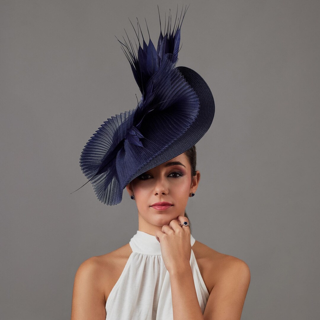 Navy Blue Kentucky Derby Hat - Elegant Woman Royal Ascot Hat Blue ...