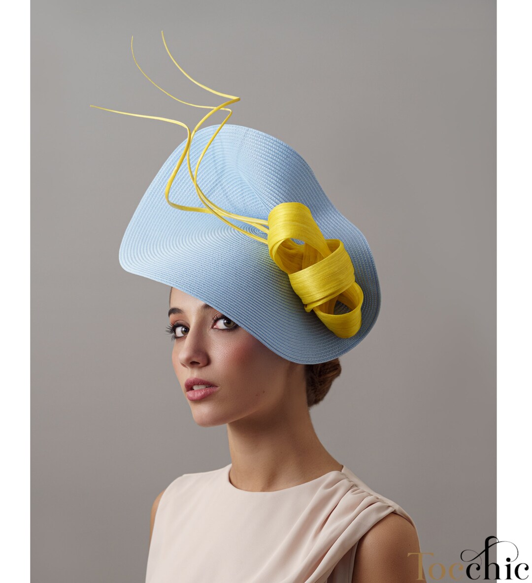 Pale Blue Ascot Hat, Light Blue and Yellow Fascinator, Yellow Kentucky ...