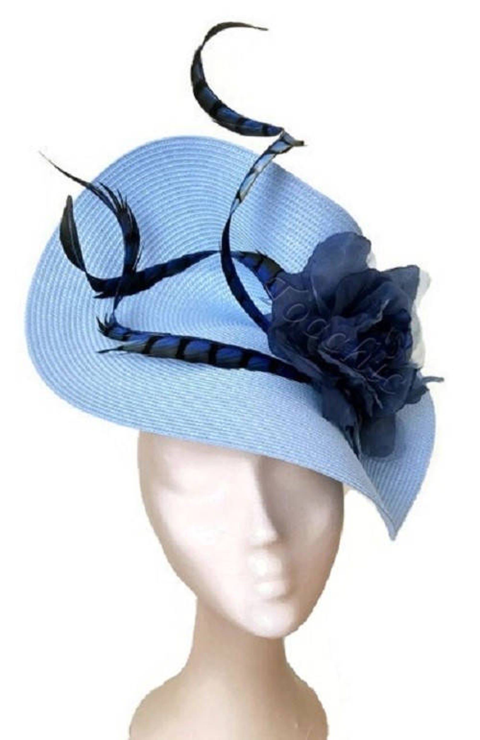 Pale Blue Derby Fascinator With Royal Blue Feathers, Light Blue Wedding ...
