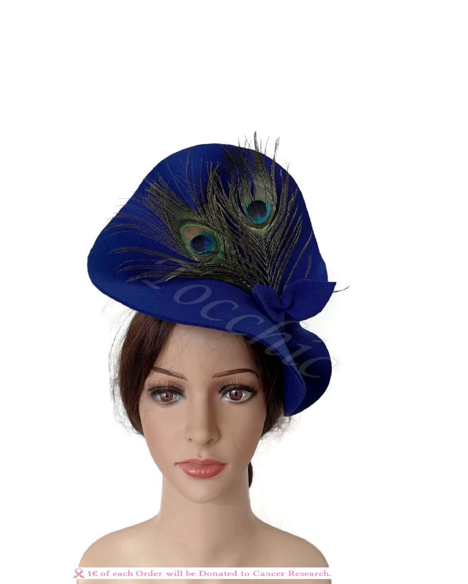 Felt Royal blue hat peacock feathers hat felt Ascot hat | Etsy
