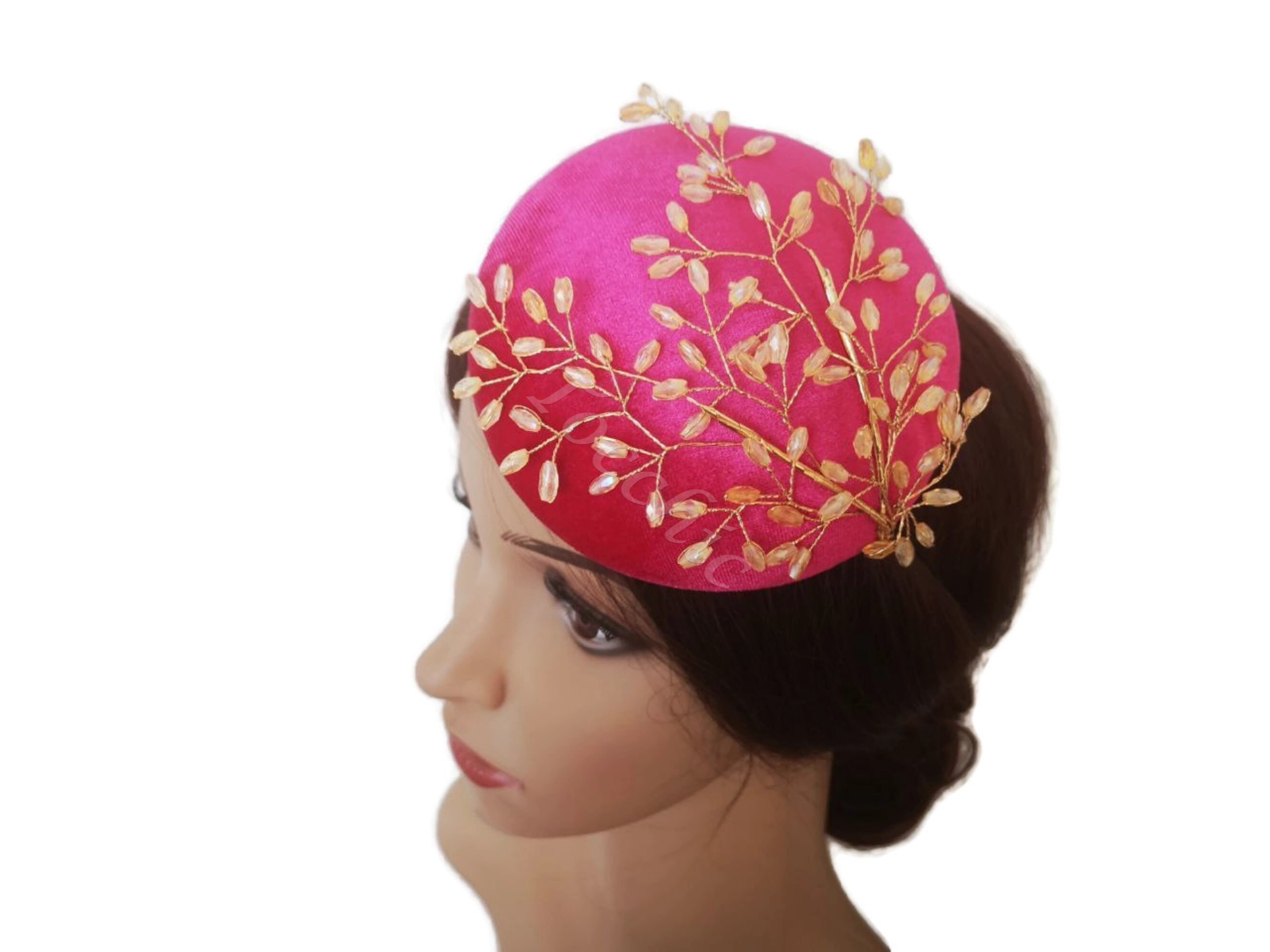 Fuschia Pink and Gold Fascinator Small Velvet Pillbox Hat | Etsy