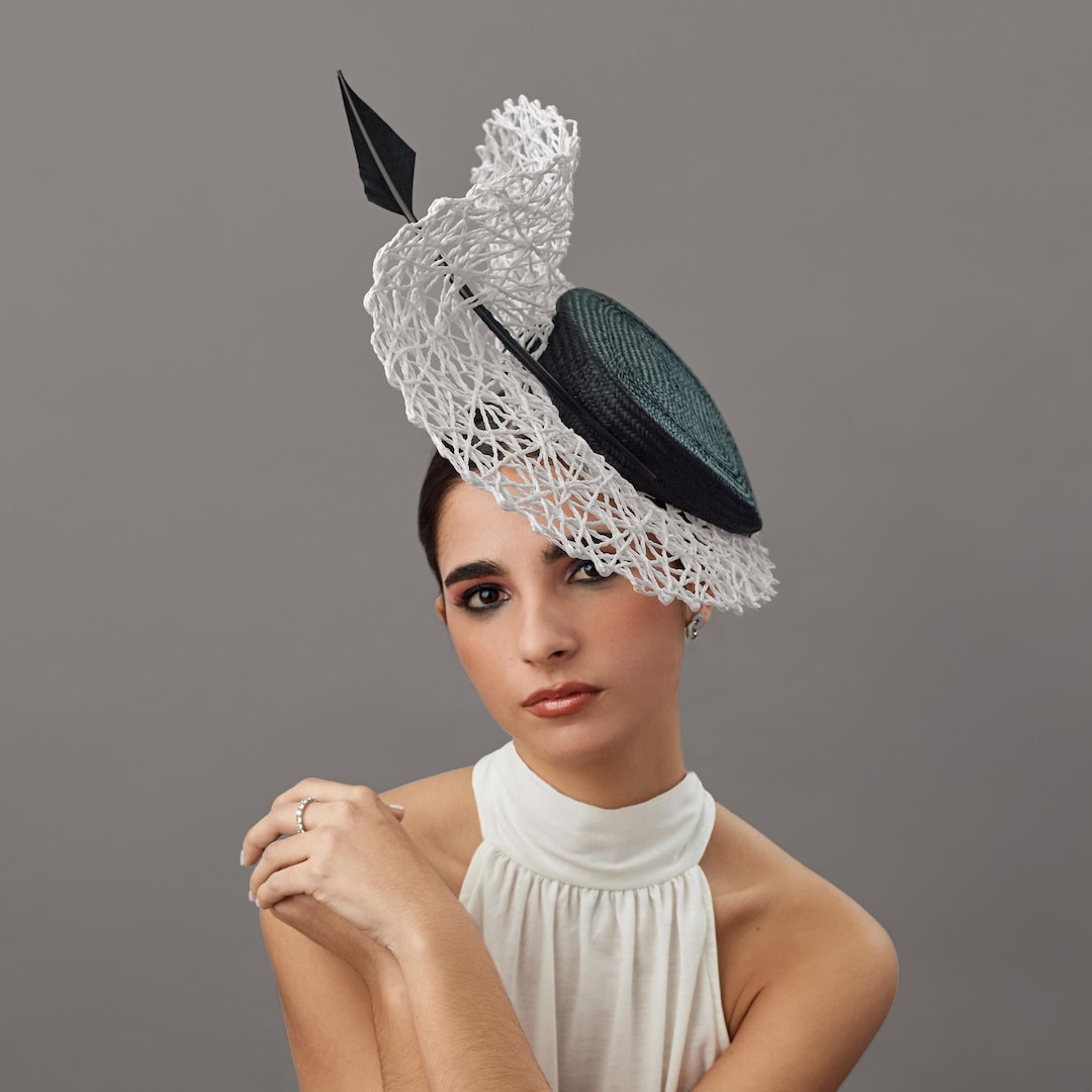 Elegant White and Black Royal Ascot Hat - White and Black Fascinator ...