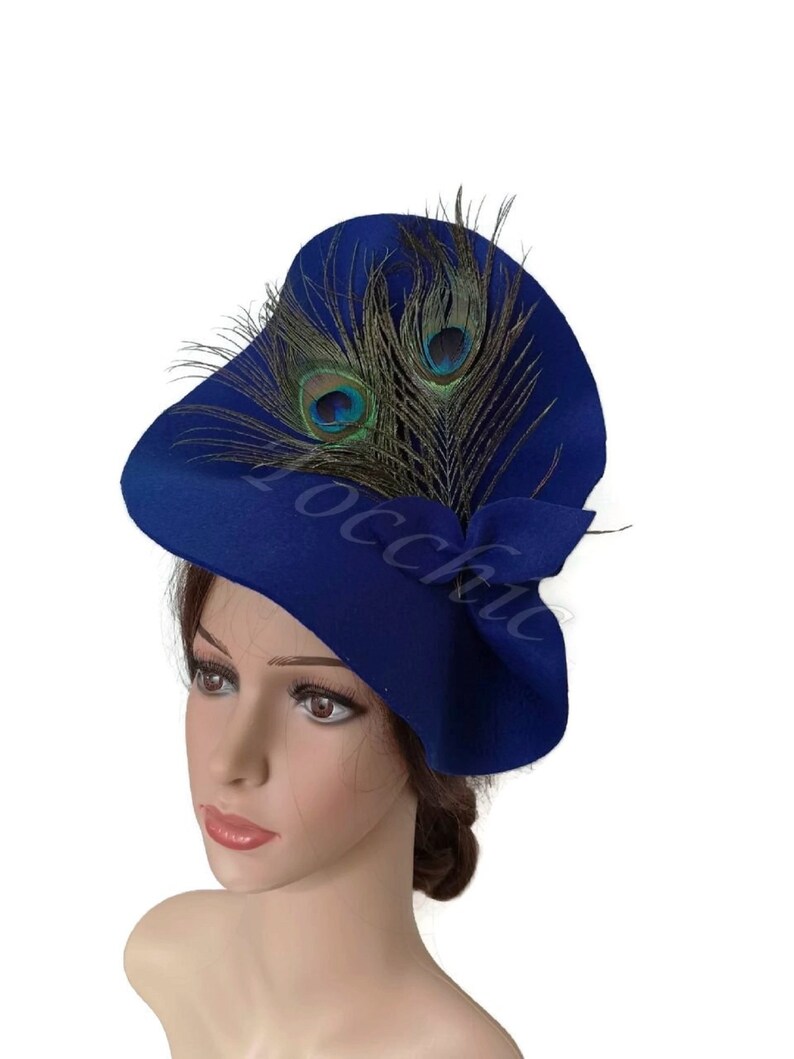 Felt Royal Blue Hat Peacock Feathers Hat Felt Ascot Hat - Etsy
