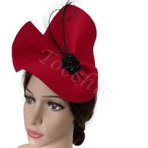 Woman Dark Red and Black Felt Hat, Red Felt Fascinator Hat With ...