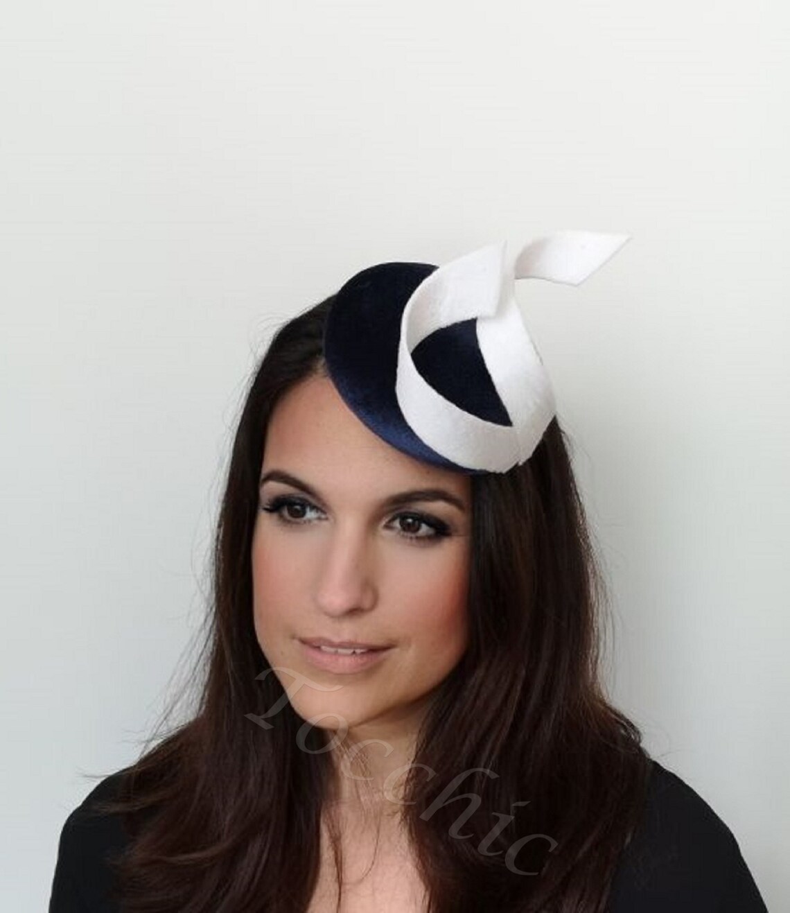Navy Blue and White Velvet Hat Velvet Percher Hat Navy Blue - Etsy