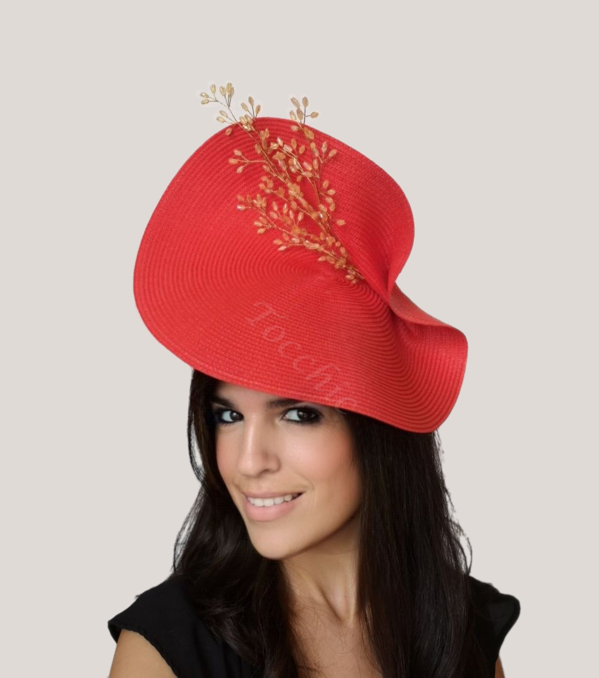 Red and Gold Large Fascinator Hat for Woman, Kentucky Derby Hat Red ...