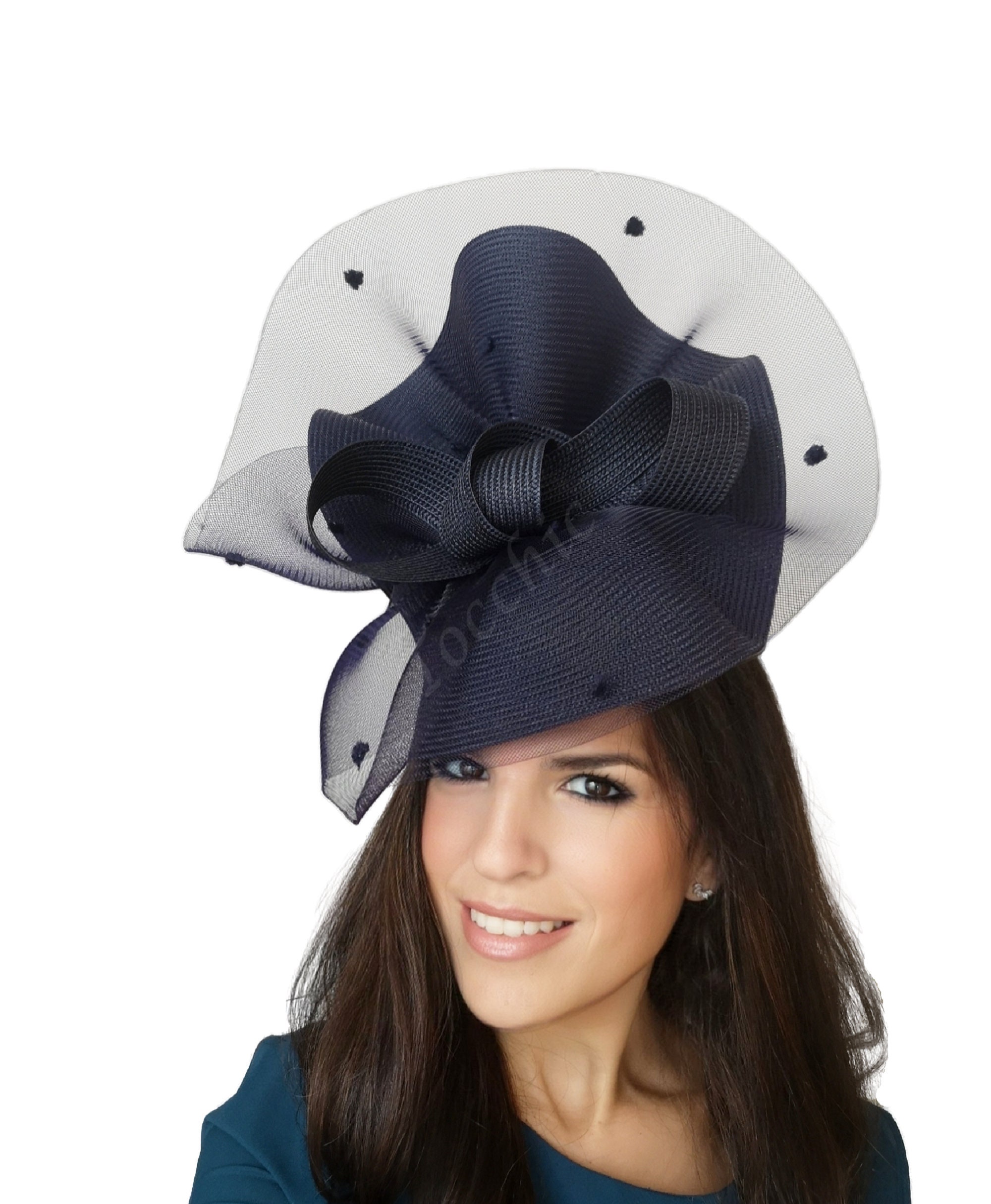 Navy Blue Wedding Hat Women Veil Blue Fascinator Hat Blue - Etsy