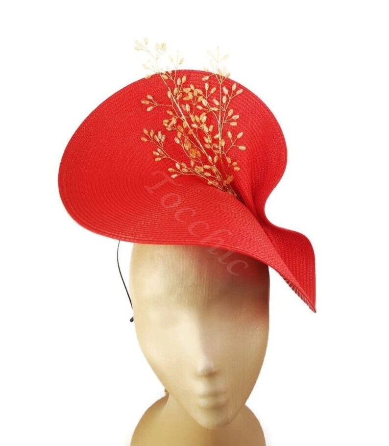 Red and Gold Large Fascinator Hat for Woman, Kentucky Derby Hat Red ...