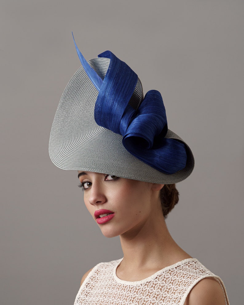 Elegant Royal Ascot Hat for Women Grey & Blue Derby Hat With - Etsy