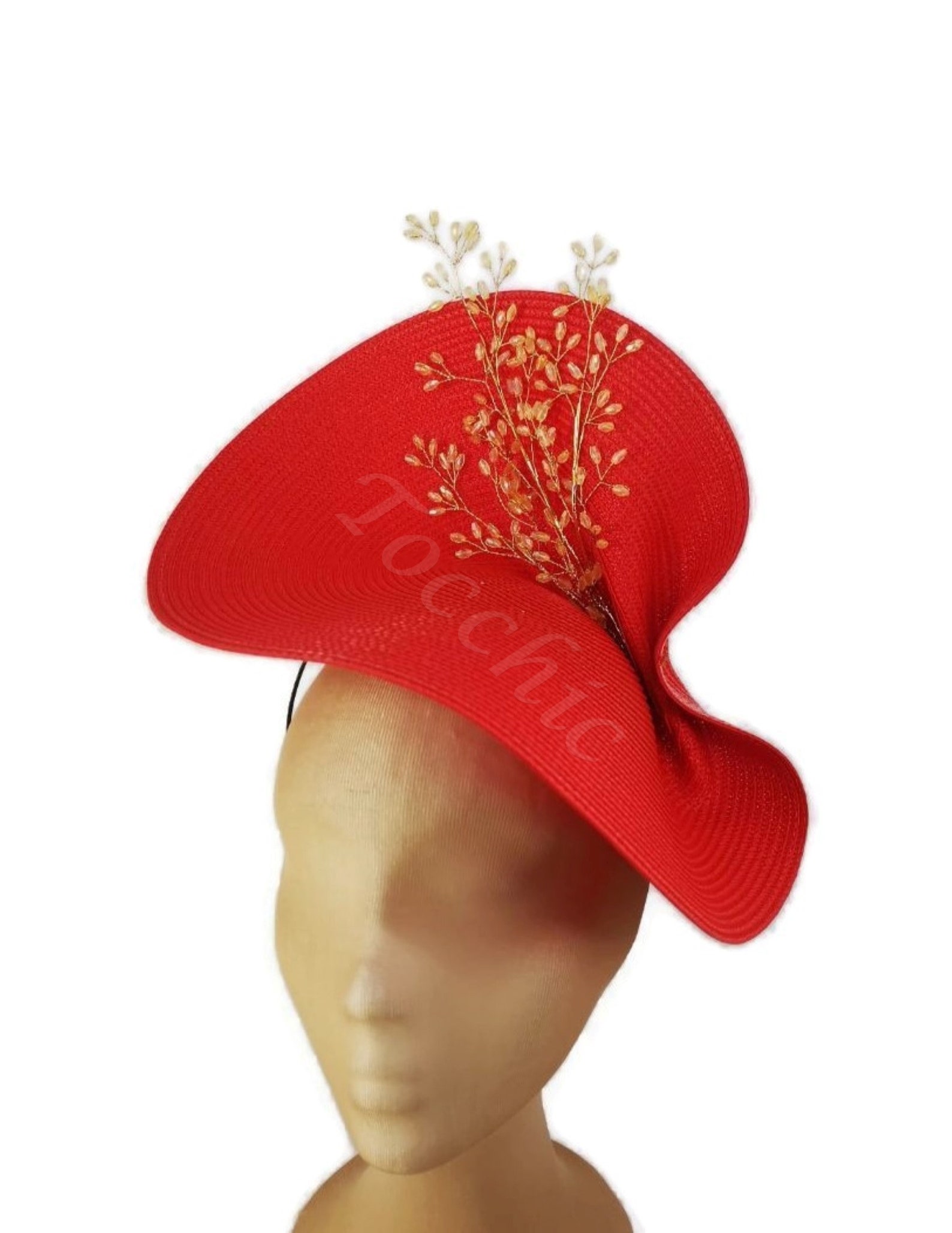 Red and Gold Large Fascinator Hat for Woman, Kentucky Derby Hat Red ...