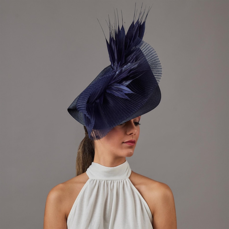 Navy Blue Kentucky Derby Hat - Elegant Woman Royal Ascot Hat Blue ...