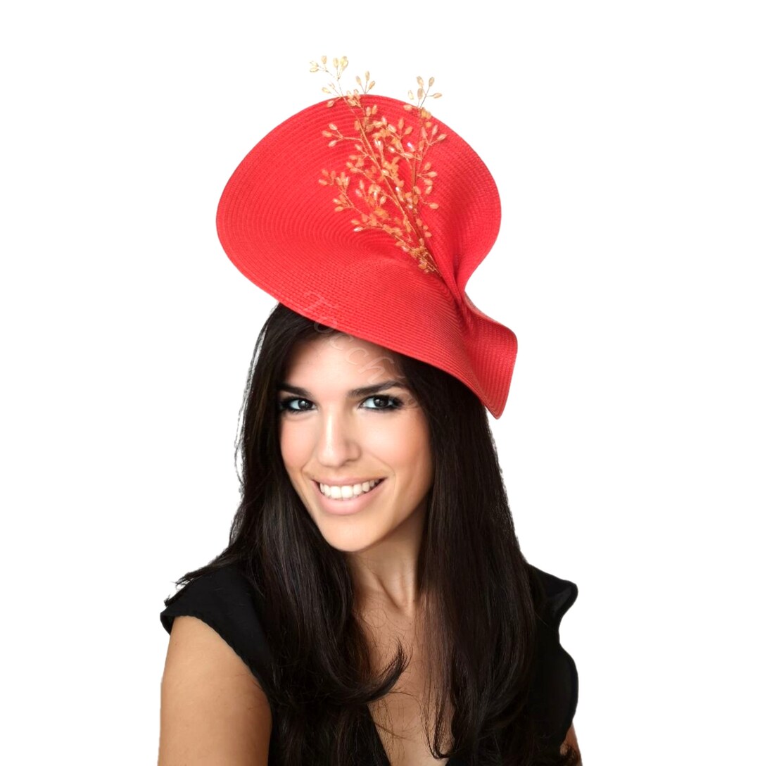 Red and Gold Large Fascinator Hat for Woman, Kentucky Derby Hat Red ...