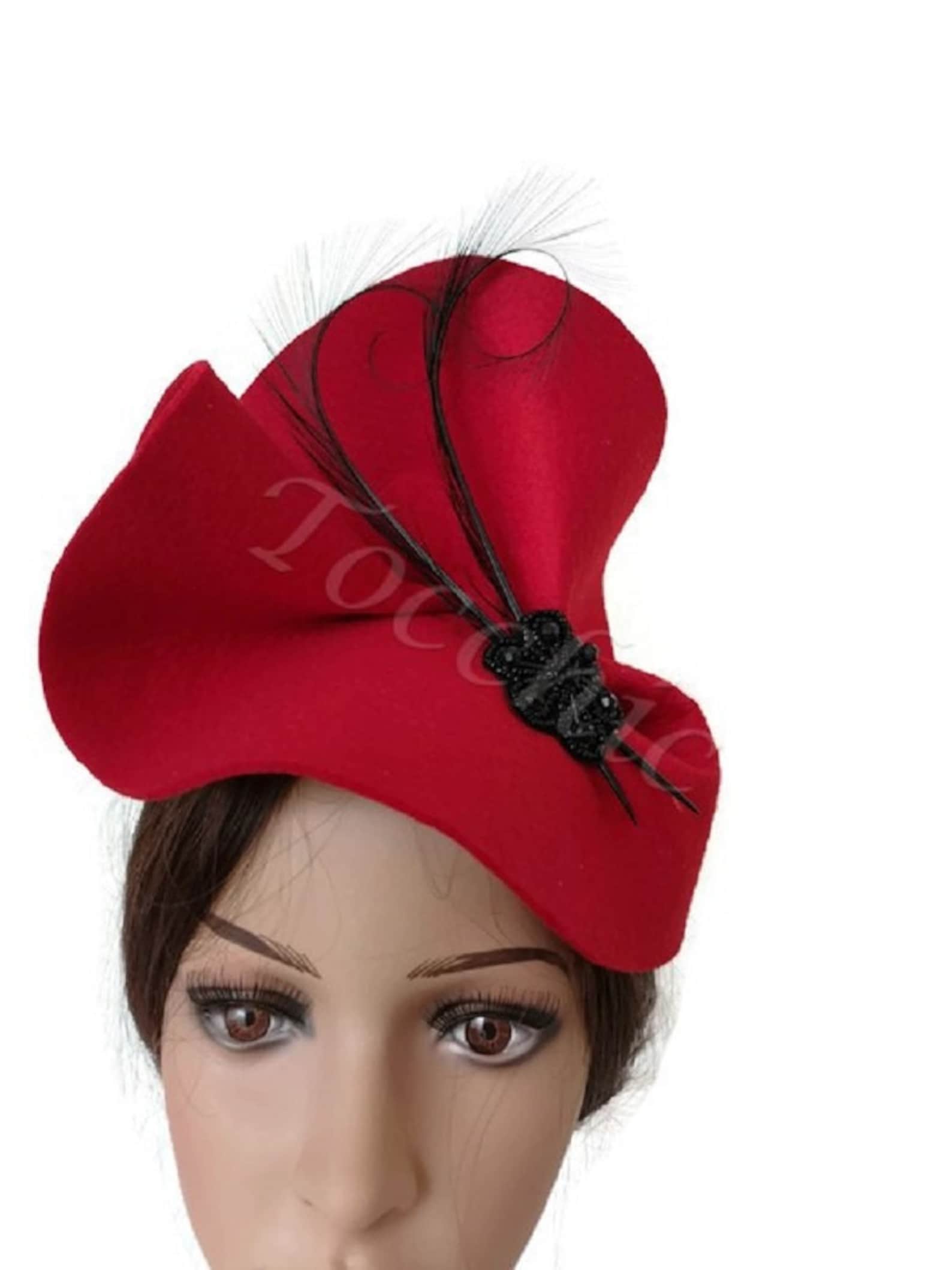 Woman Dark Red and Black Felt Hat Red Felt Fascinator Hat - Etsy