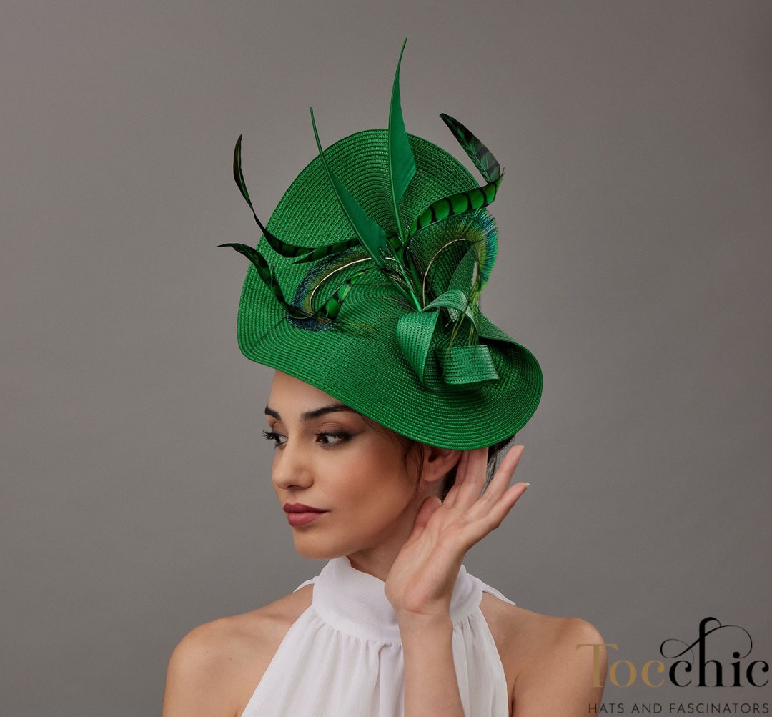 Green Emerald Fascinator Woman, Green Wedding Hat, Green Feathers ...