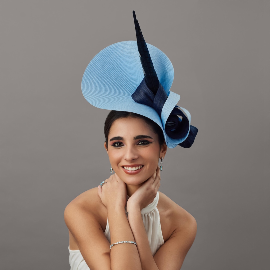 Kentucky Derby Hat Navy and Sky Blue, Woman Oaks Feathers Hat Blue ...