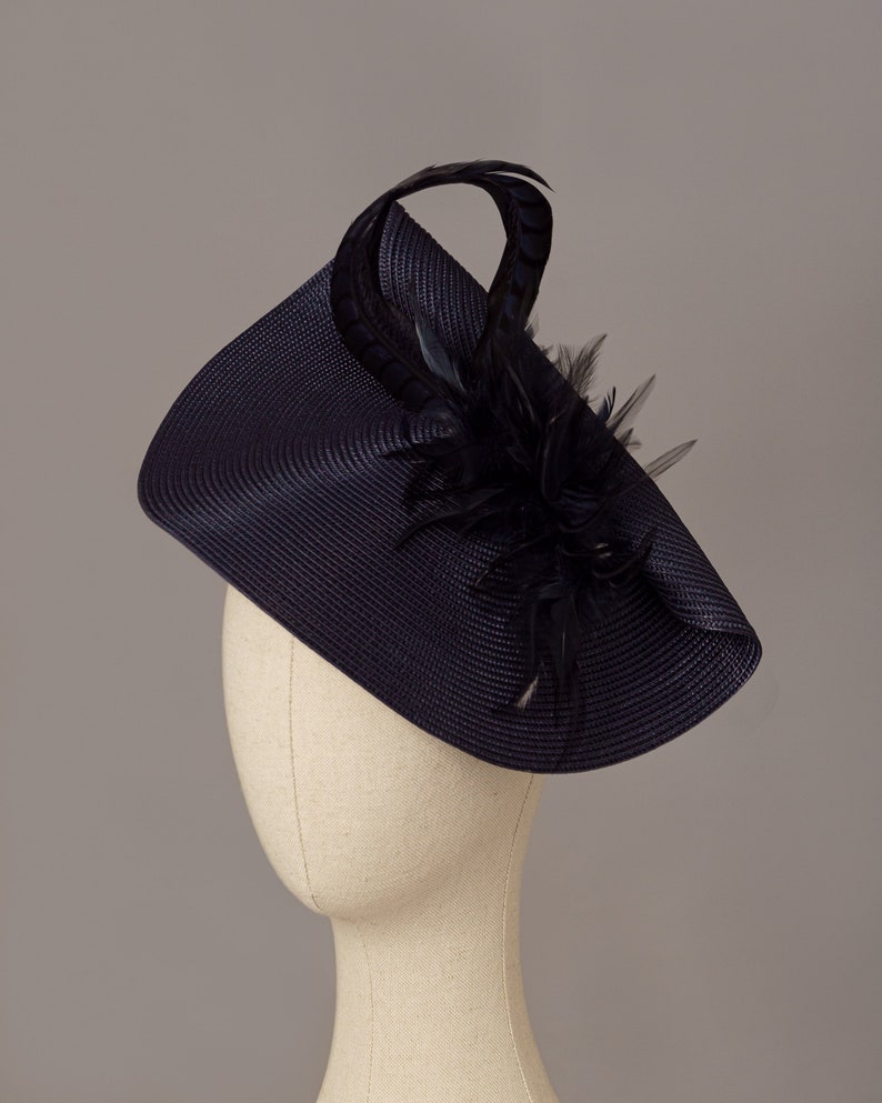 Feather Fascinator Blue, Navy Blue Hat, Navy Wedding Hat, Navy ...