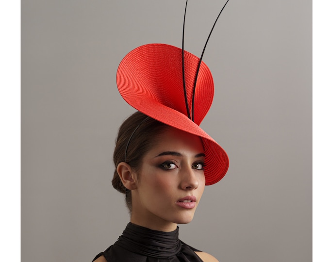 Black and Red Fascinator With Feathers, Ladies Ascot Races Fascinator ...