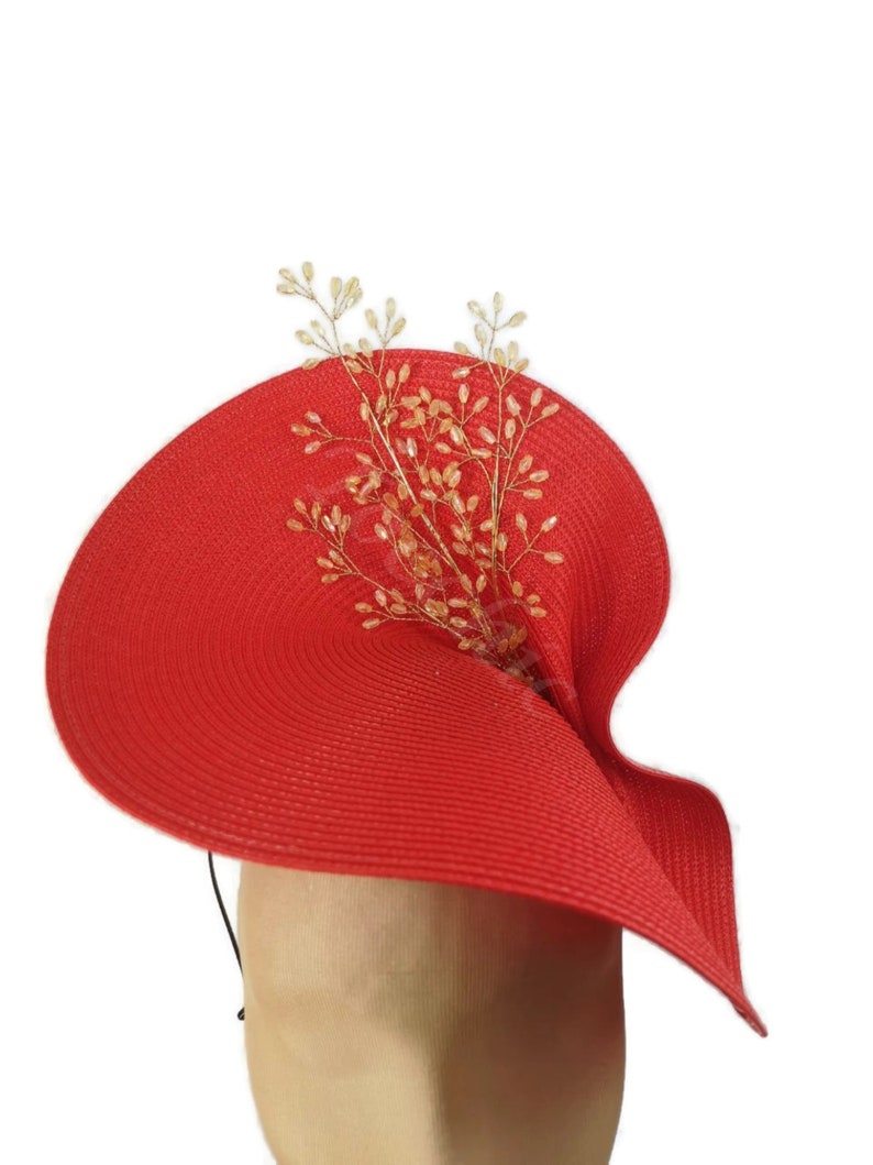 Red and Gold Large Fascinator Hat for Woman, Kentucky Derby Hat Red ...