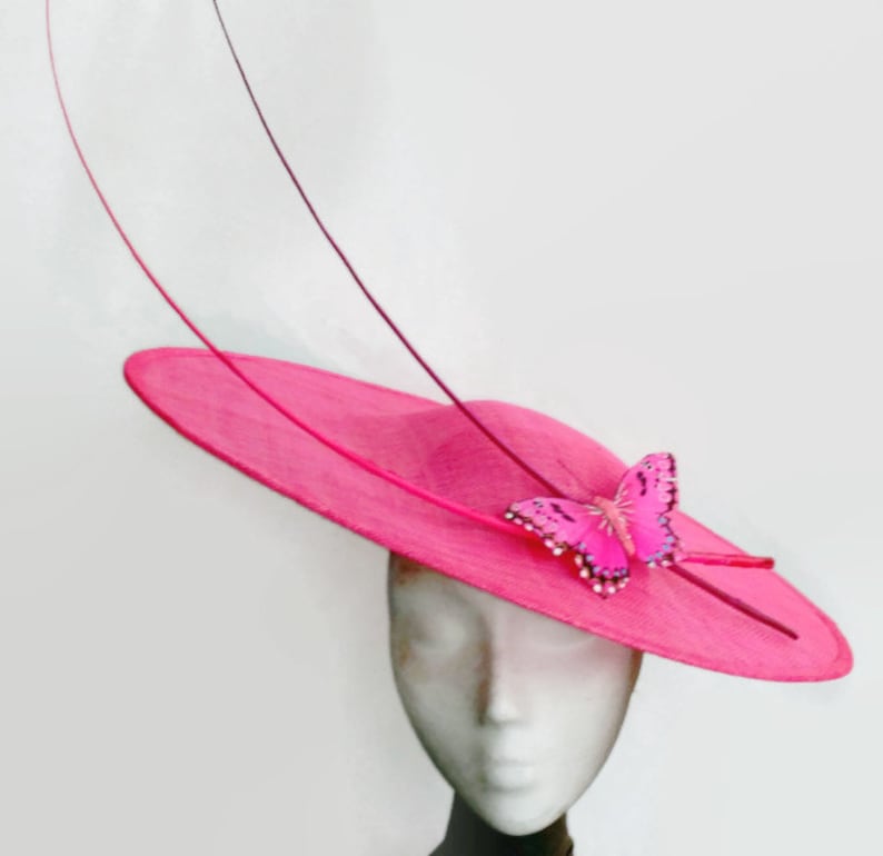 Sombrero de boda rosa fucsia con plumas Pamela rosa tocado | Etsy