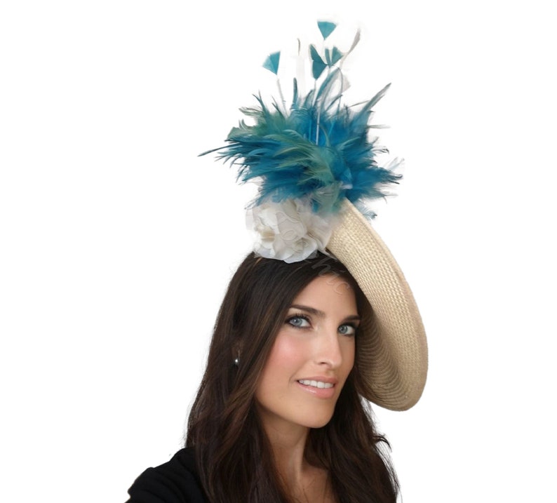 White and Turquoise Hat White Kentucky Derby Hatswhite Races - Etsy