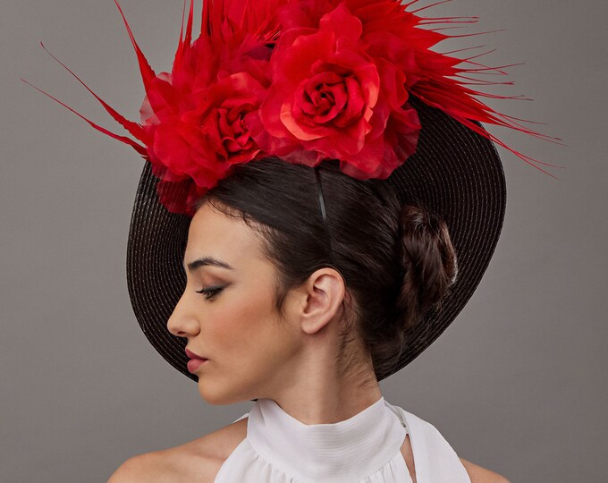 Black and Red Kentucky Derby Hat for Women, Original Royal Ascot Hat ...