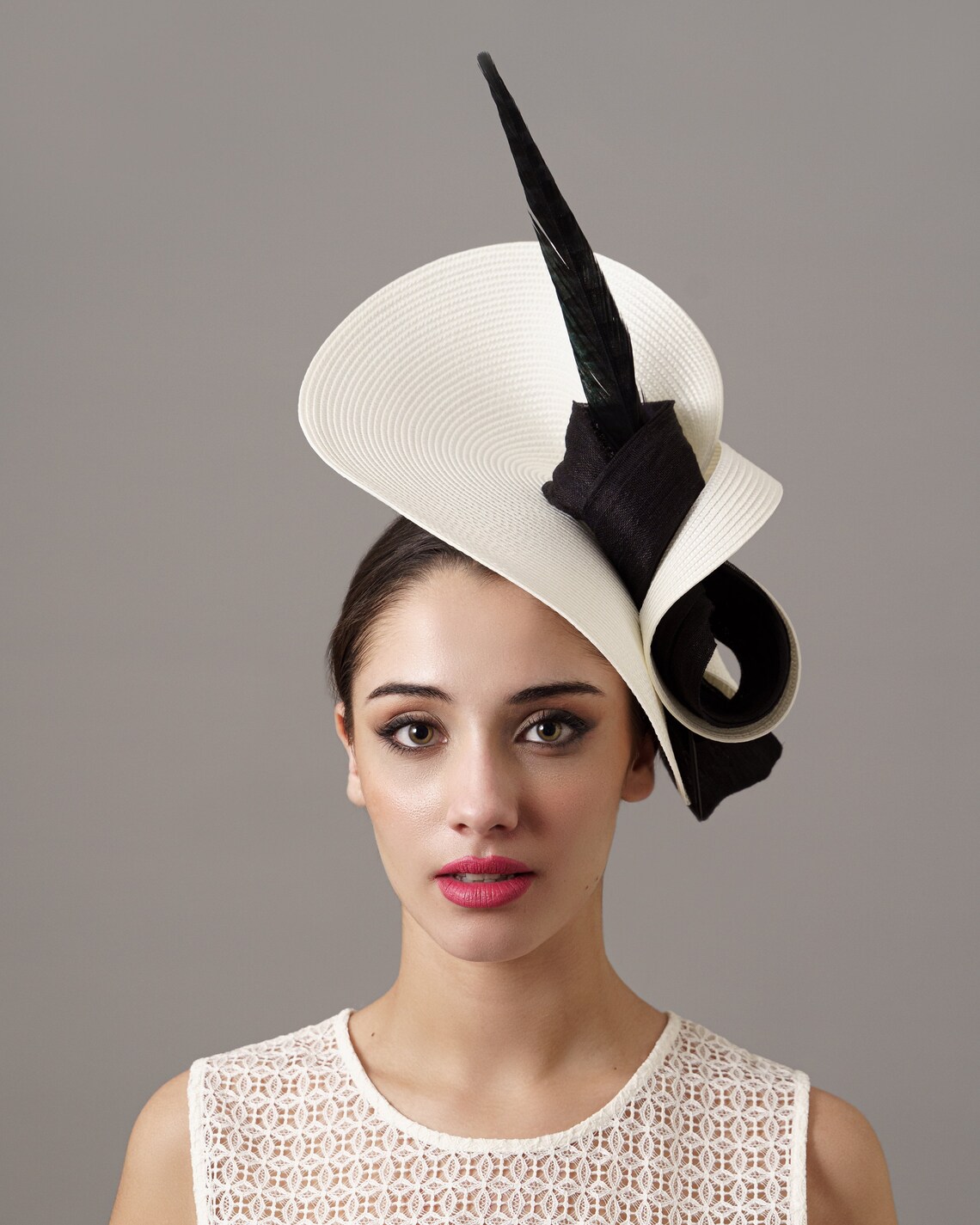 Woman Oaks Feathers Hat Cream and Black, Kentucky Derby Hat Black ...