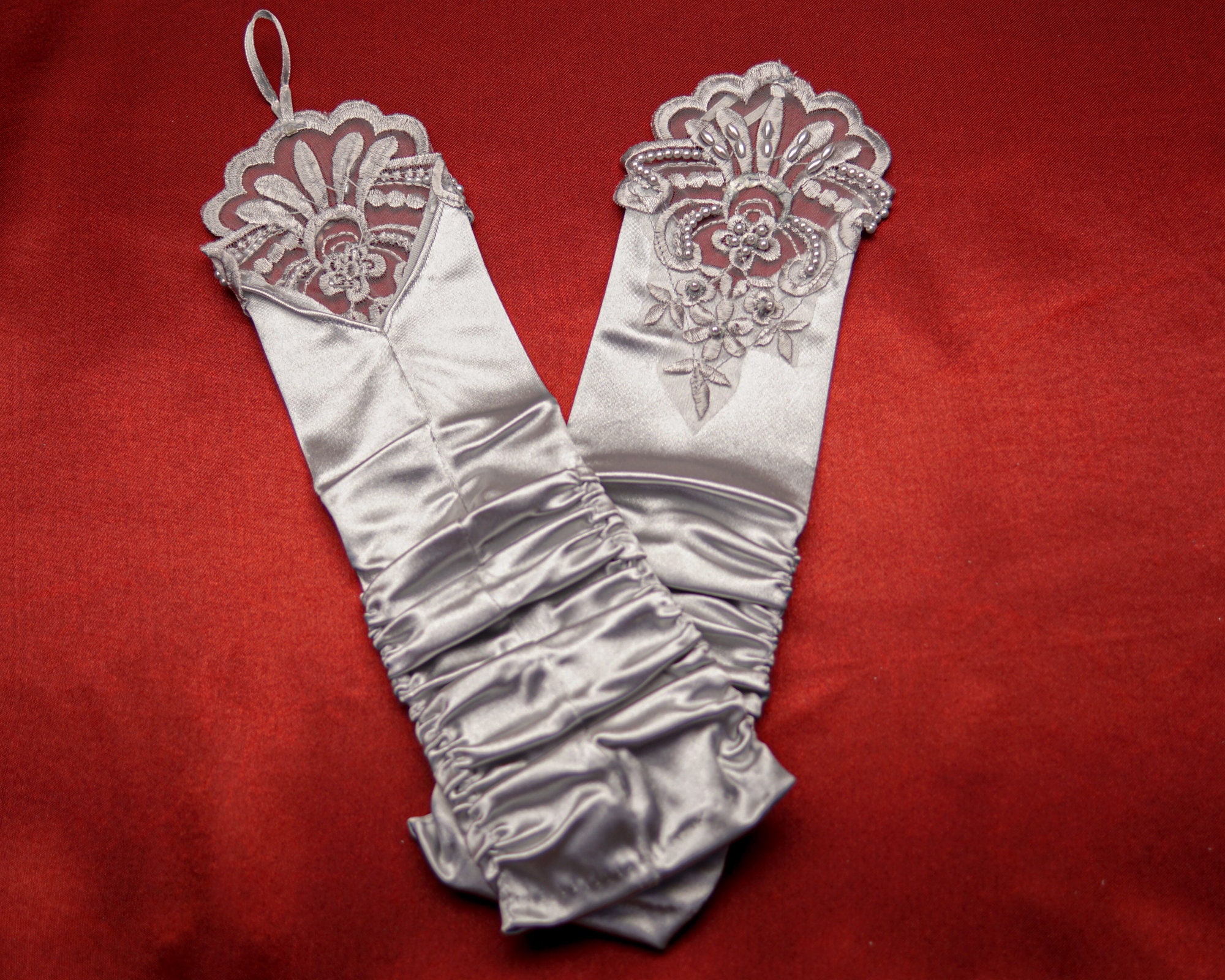 Silver Fingerless Adult Evening Formal Gloves, Classic Wedding ...