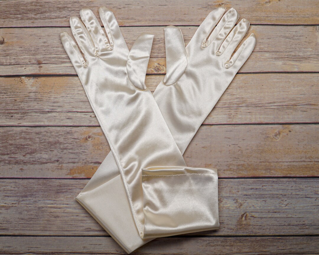 18" Ivory Satin Opera Length Adult Evening Formal Gloves, Classic ...
