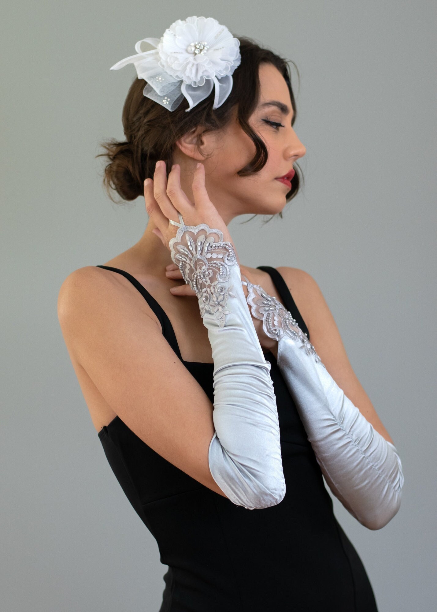 Silver Fingerless Adult Evening Formal Gloves, Classic Wedding ...