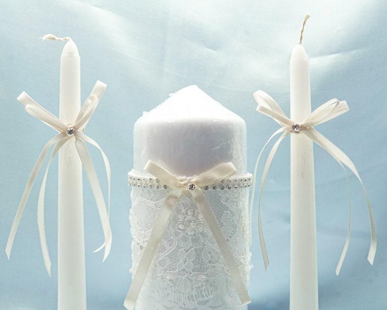 White Unity Candle Set, Wedding Candles, Ceremony Candles, Wedding ...