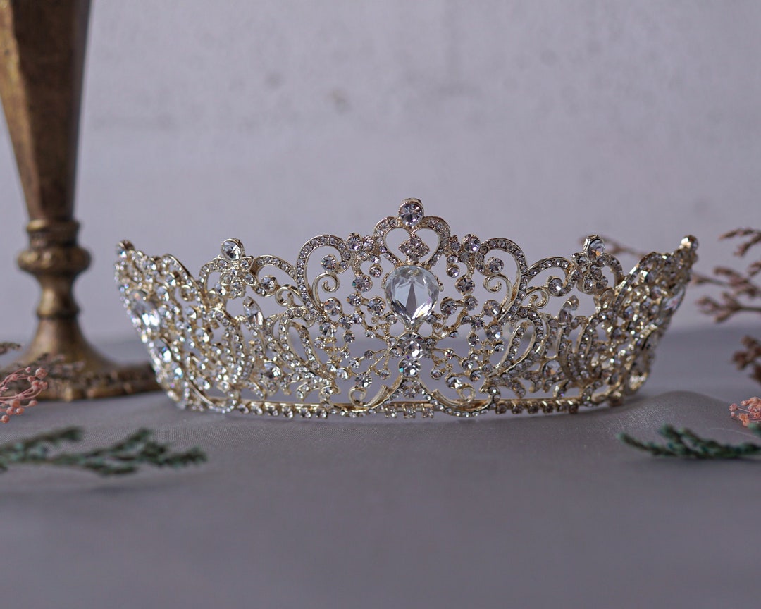2.25" 14K Gold Tiara With Rhinestones, Wedding Accessory, Bridal Tiara ...