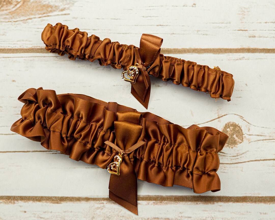 Brown and Gold Wedding Bridal Garter Set, Toss Garter, Keepsake Garter ...
