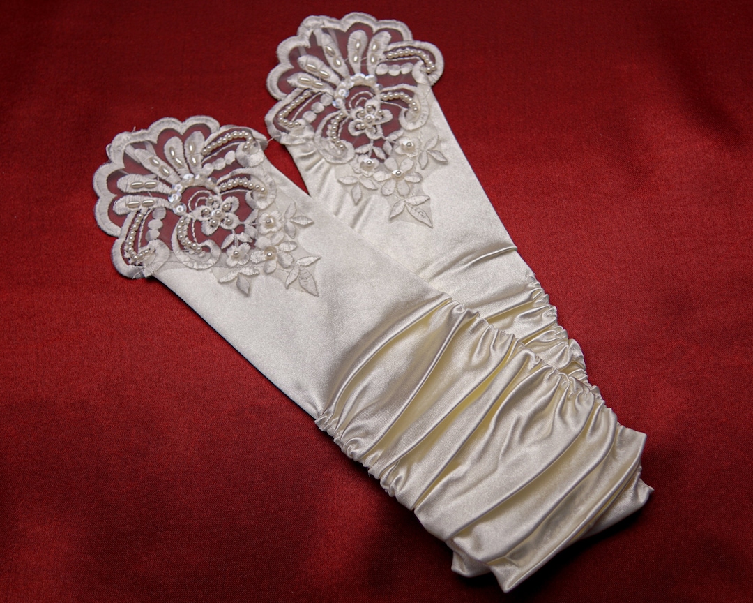 Ivory Fingerless Adult Evening Formal Gloves, Classic Wedding Accessory ...