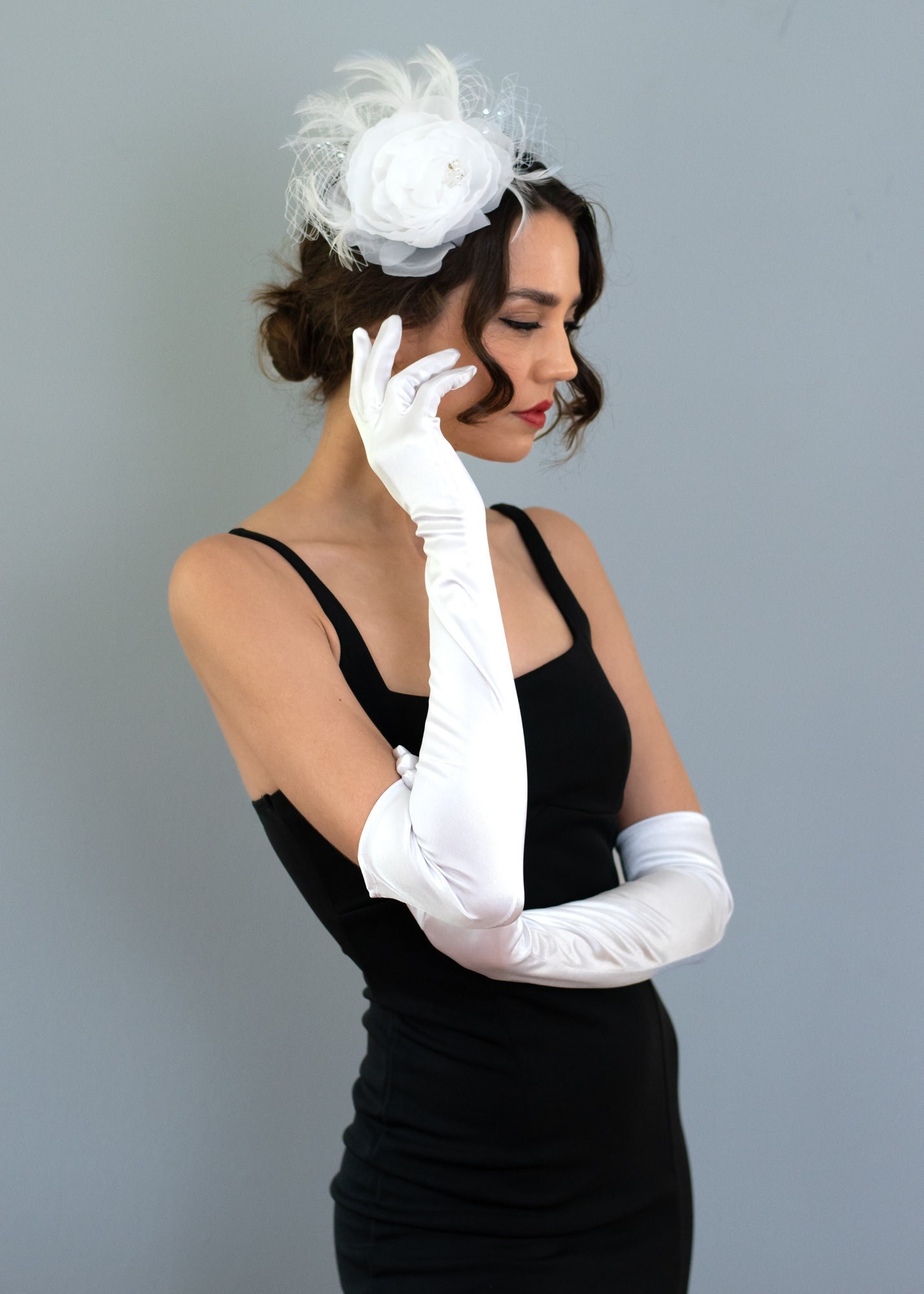22 White Satin Opera Length Adult Evening Formal Gloves, Classic ...
