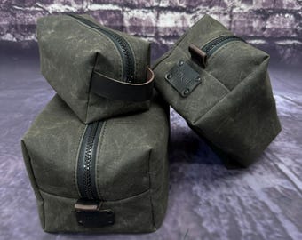 Personalized Leather and Waxed Canvas Dopp Kit, Toiletry Case, Men's ...