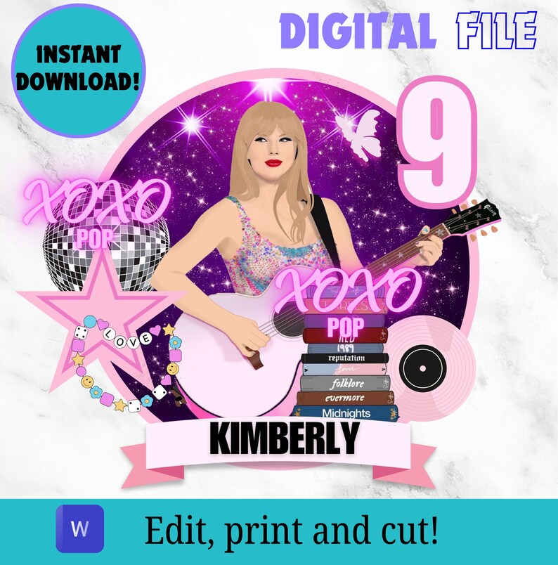 Swiftie Birthday Era Cake Topper - Instant Download Edible Image ...