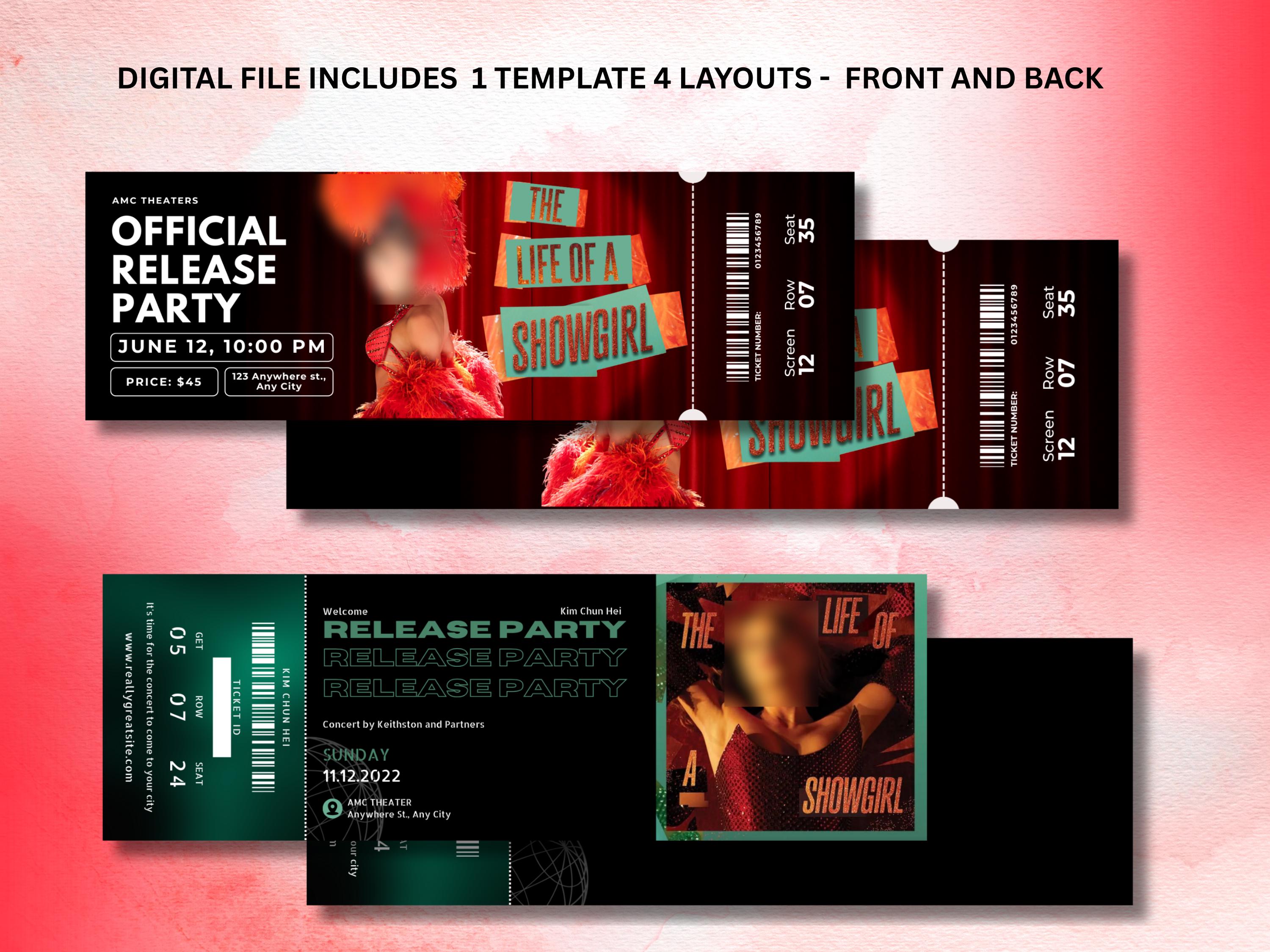 Editable Showgirl Movie Ticket: Personalized Release Party Souvenir ...