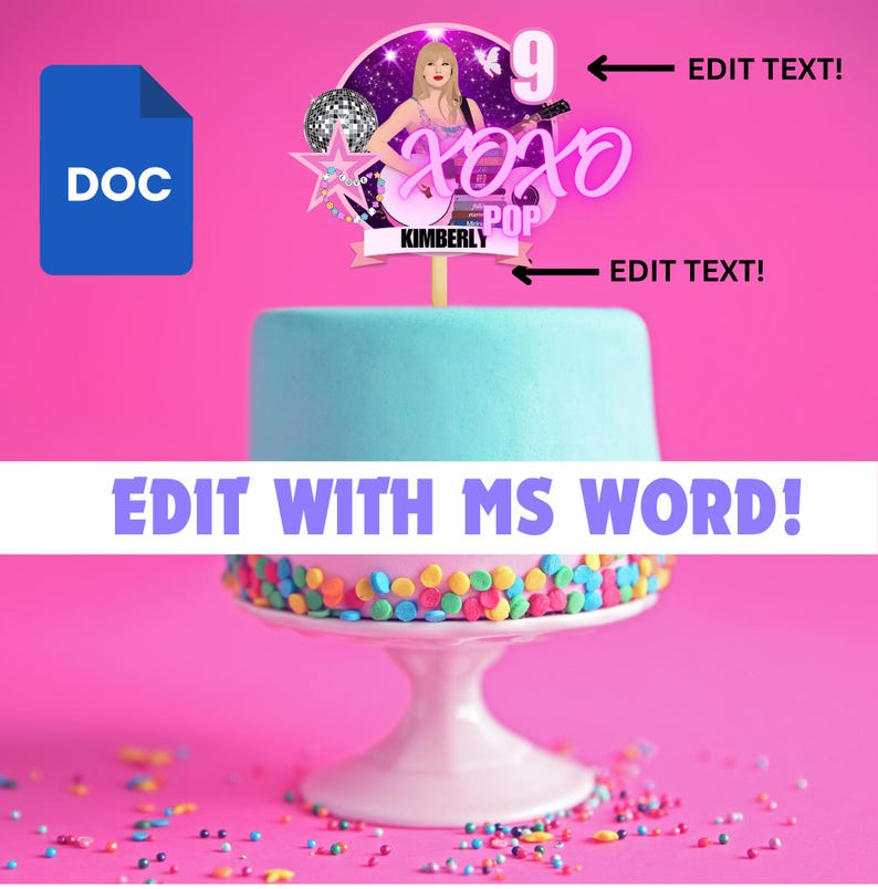 Swiftie Birthday Era Cake Topper - Instant Download Edible Image ...