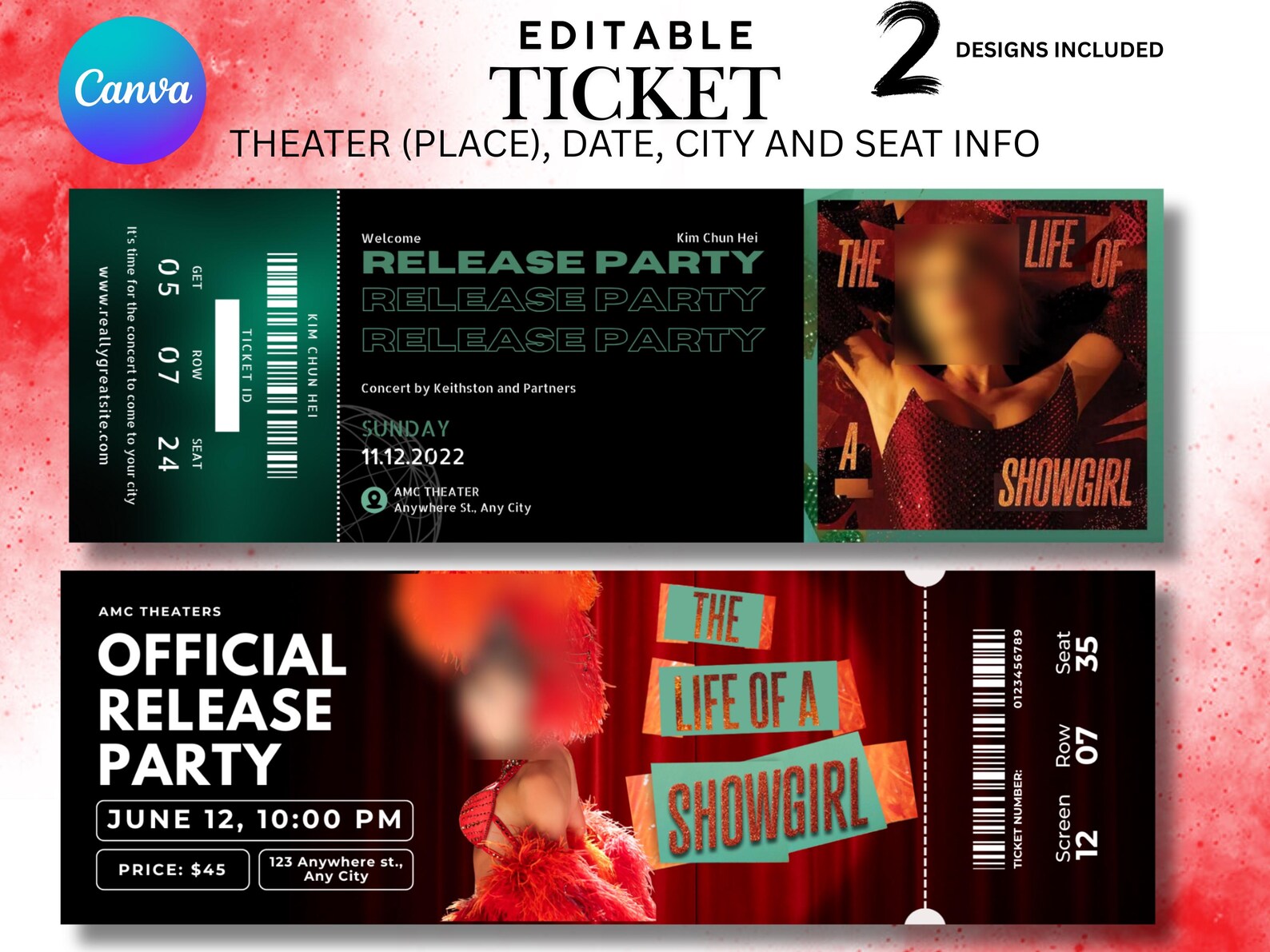 Editable Showgirl Movie Ticket: Personalized Release Party Souvenir ...