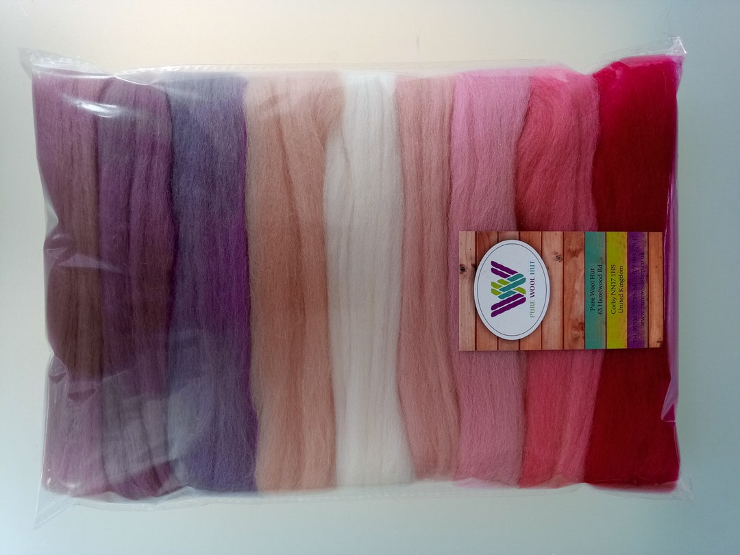 Pink Set Pure Merino Wool for Needle and Wet Felting, Packs of 30, 60 ...