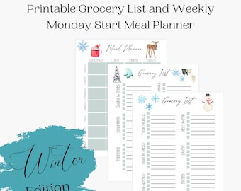 PRINTABLE Grocery List, Shopping Planner, Weekly Meal Planner, Instant ...