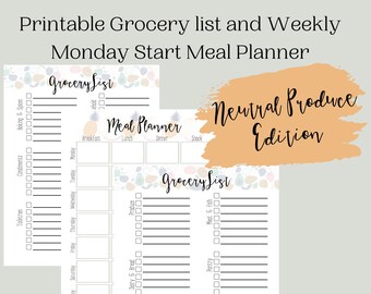PRINTABLE Grocery List, Shopping Planner, Weekly Meal Planner, Instant ...