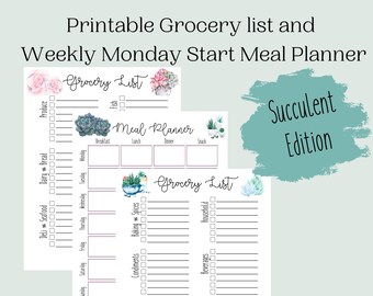 PRINTABLE Grocery List, Shopping Planner, Weekly Meal Planner, Instant ...