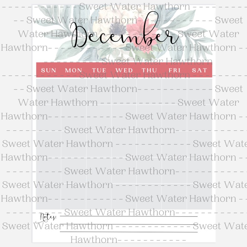 PRINTABLE Blank Floral Watercolor Calendar, INSTANT Download, Sunday ...