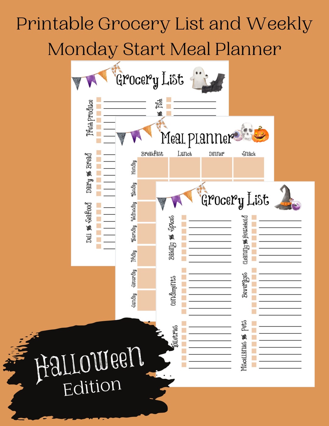 PRINTABLE Grocery List, Shopping Planner, Weekly Meal Planner, Instant ...