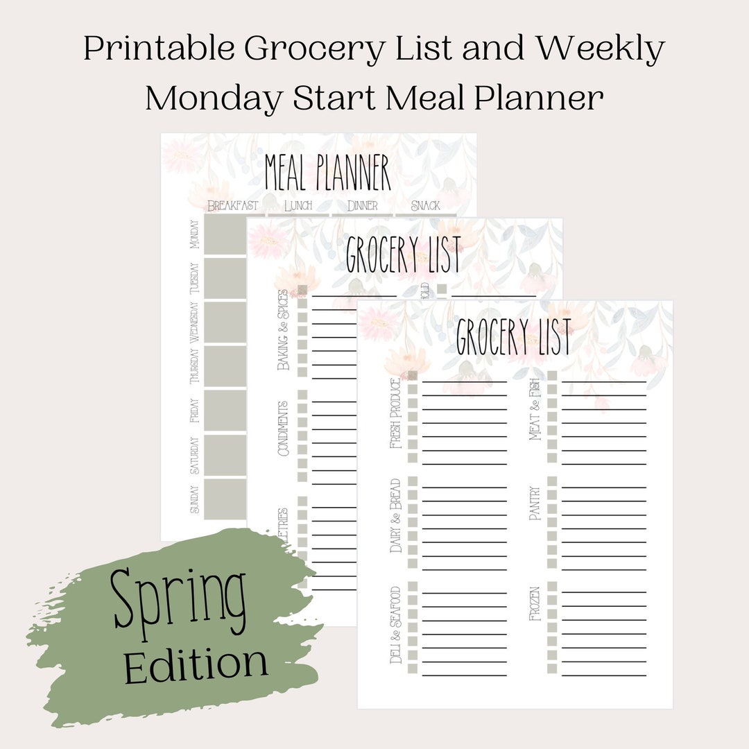PRINTABLE Grocery List, Shopping Planner, Weekly Meal Planner, Instant ...