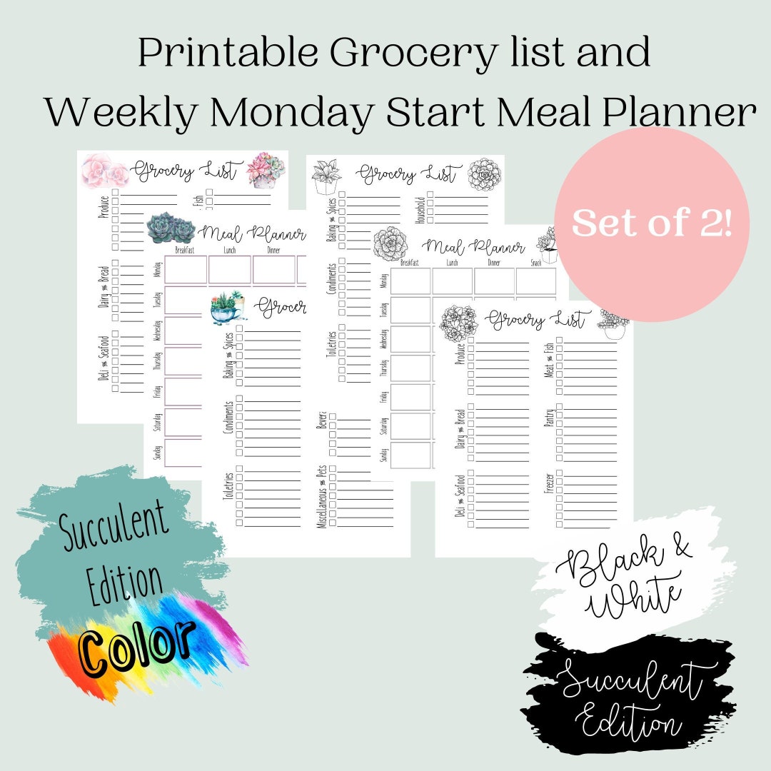 PRINTABLE Grocery List, Shopping Planner, Weekly Meal Planner, Instant ...